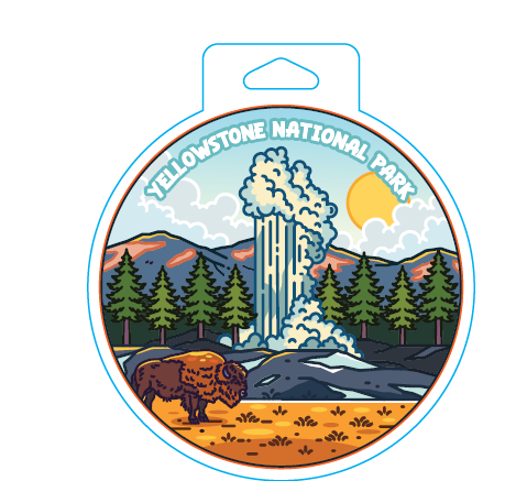 Sticker- Old Faithful Round with Bison | Yellowstone Forever