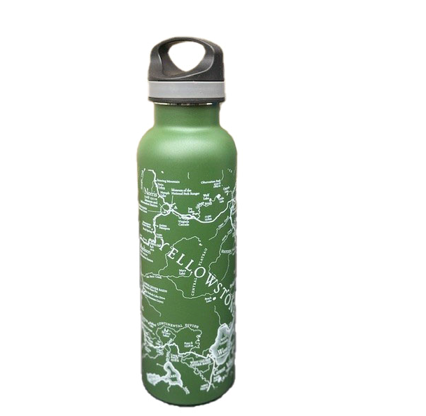 Water Bottle- Yellowstone Map Green | Yellowstone Forever