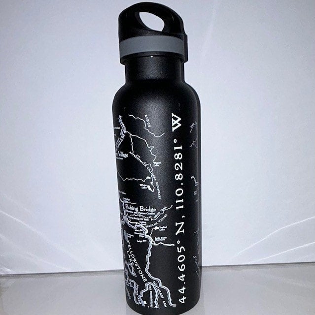 Water Bottle- Yellowstone Map Bottle Black | Yellowstone Forever